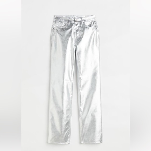 H&M | Pants & Jumpsuits | Nwt 9s Straight Pants Silver Metallic | Poshmark
